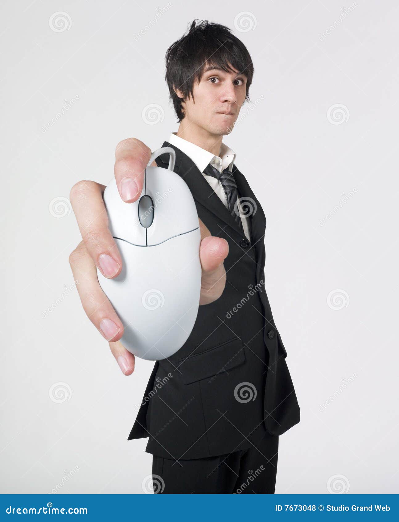 Businessman Holding Mouse Computer Stock Photo - Image of brunette ...
