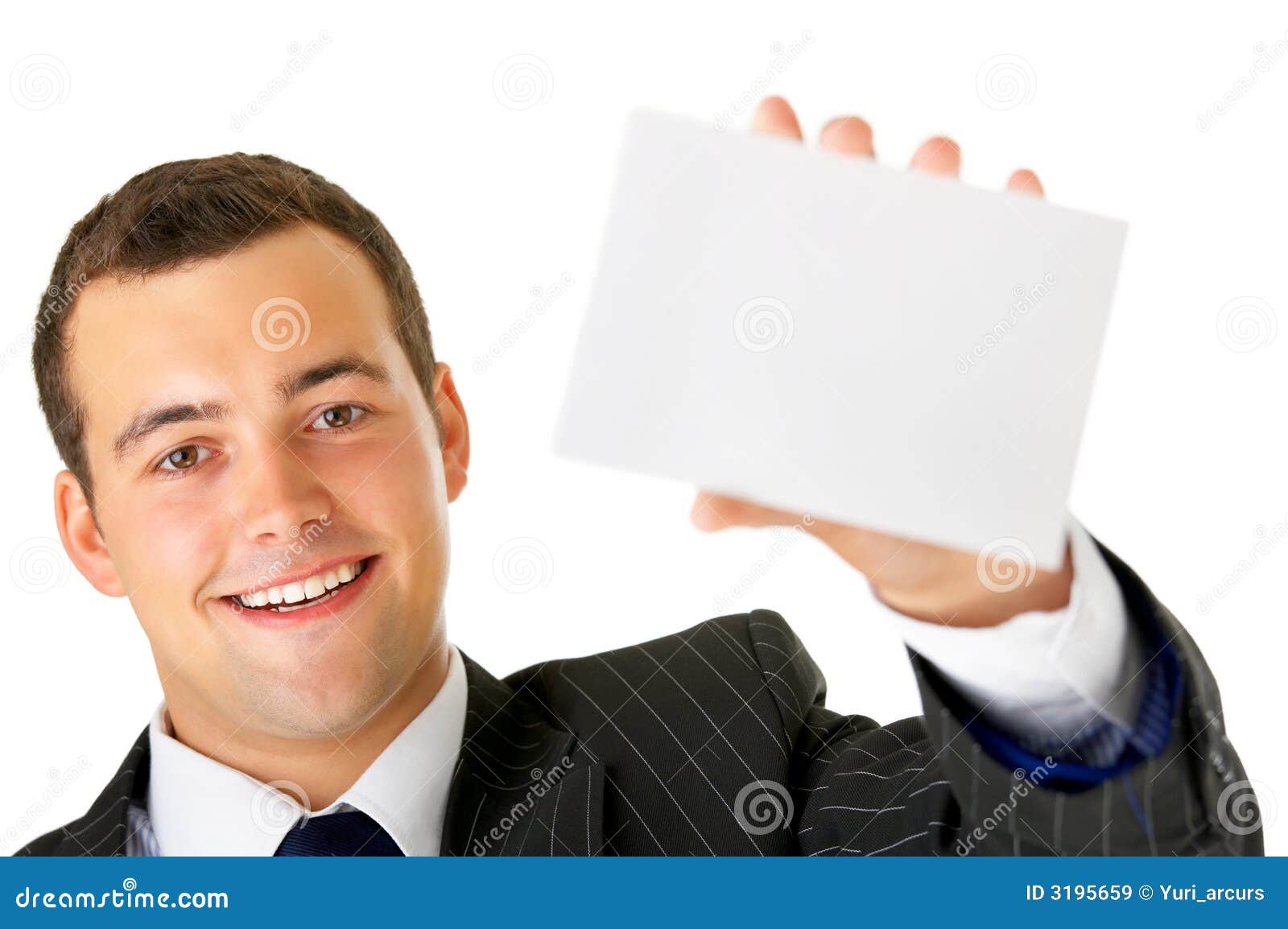 Businessman Holding a Notecard Stock Image - Image of message, name ...