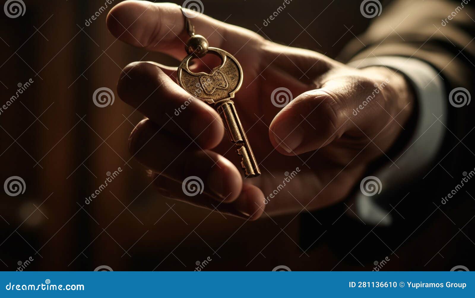 Businessman Holding Old Fashioned House Key, Unlocking Success with ...