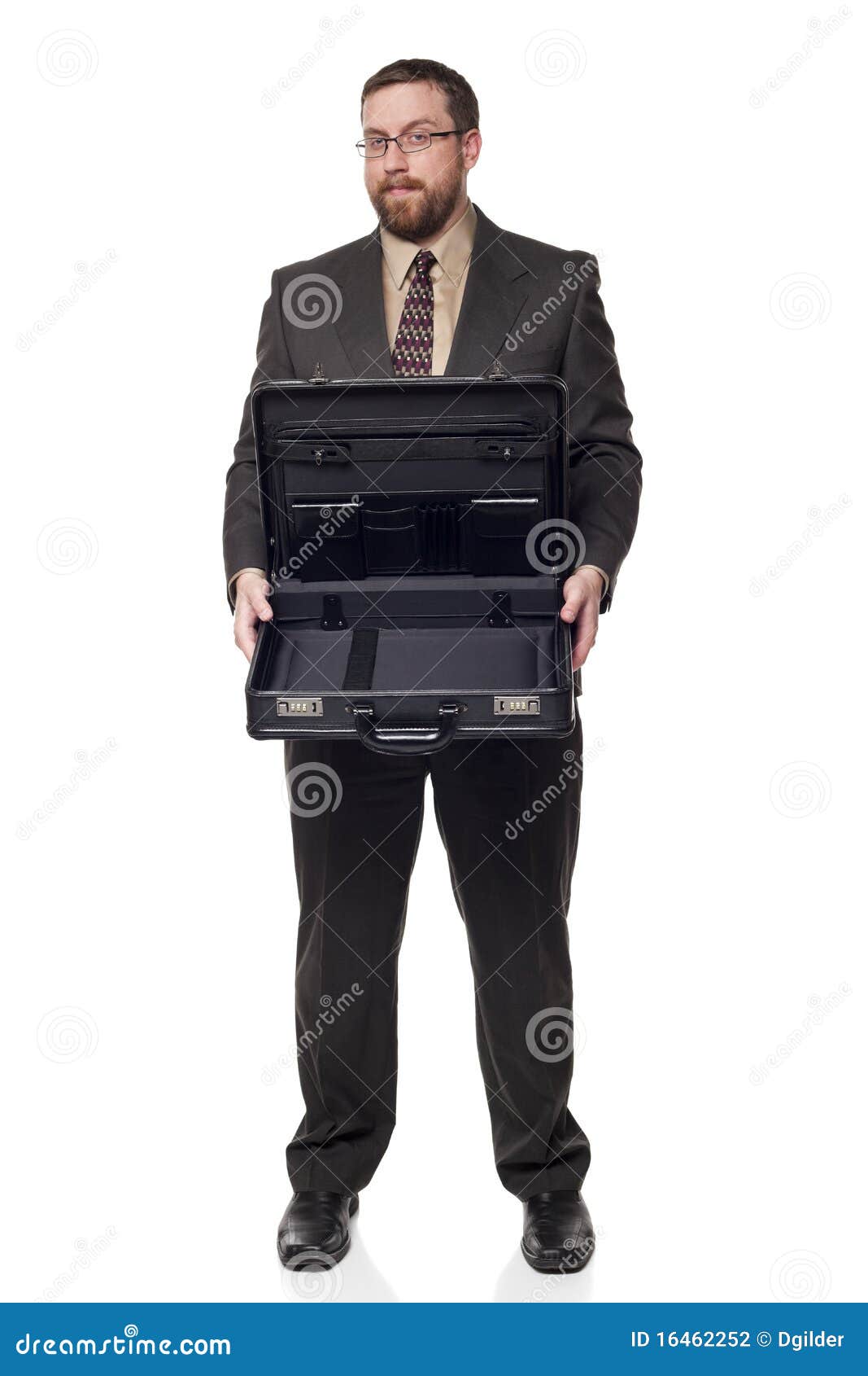 Businessman Holding Open Briefcase Showing Stock Photo - Image of suit ...