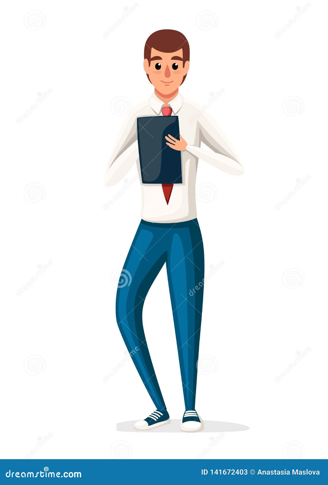 Businessman Holding a Paper Check List. Blue Classic Costume with Red ... Businessman Holding a Paper Check List. Blue Classic Costume with Red ...