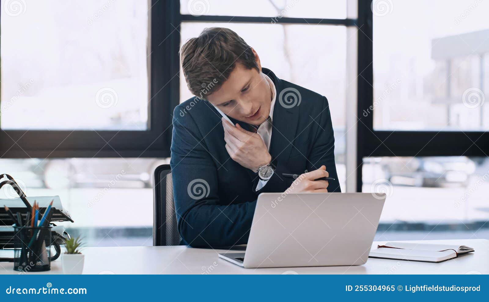 Businessman Holding Pen and Talking on Stock Image - Image of call ... Businessman Holding Pen and Talking on Stock Image - Image of call ...