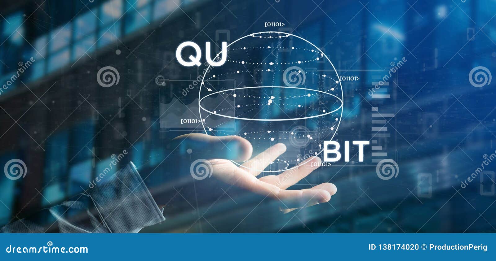 Businessman Holding Quantum Computing Concept with Qubit Icon 3d ...