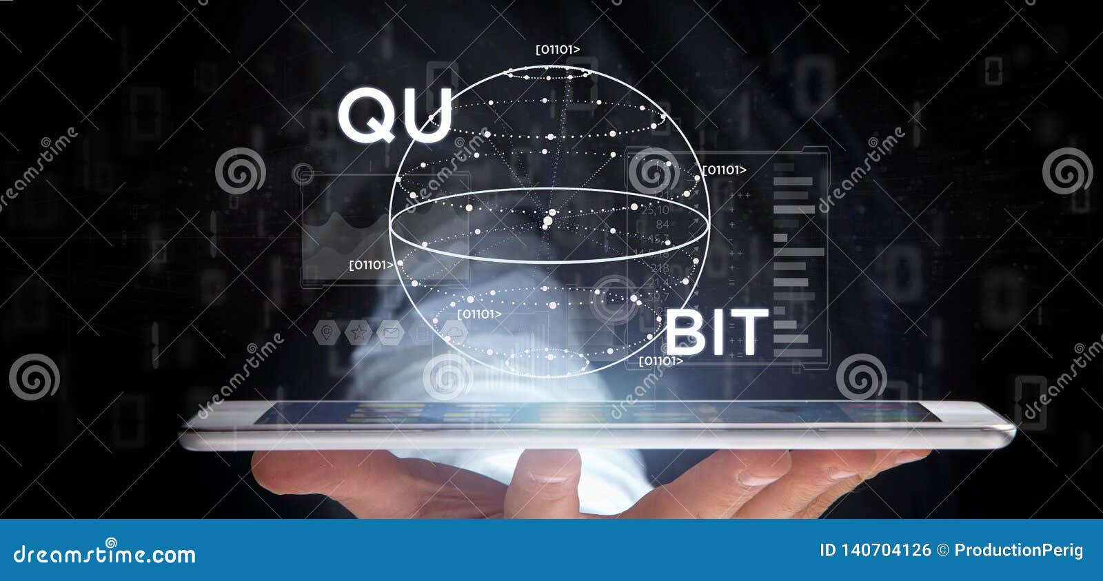Businessman Holding Quantum Computing Concept with Qubit Icon 3d ...