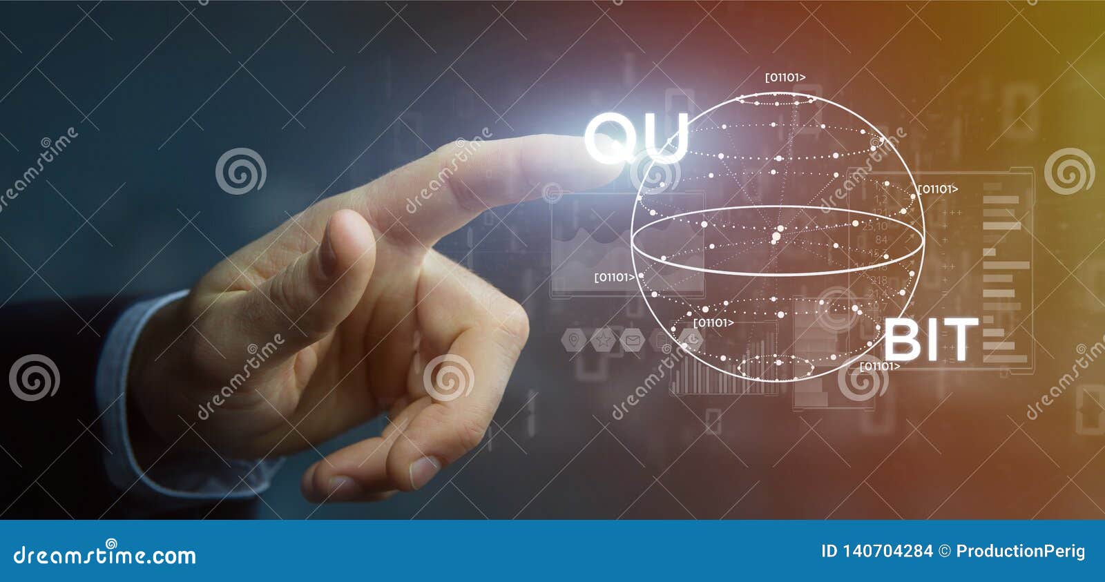 Businessman Holding Quantum Computing Concept with Qubit Icon 3d ...