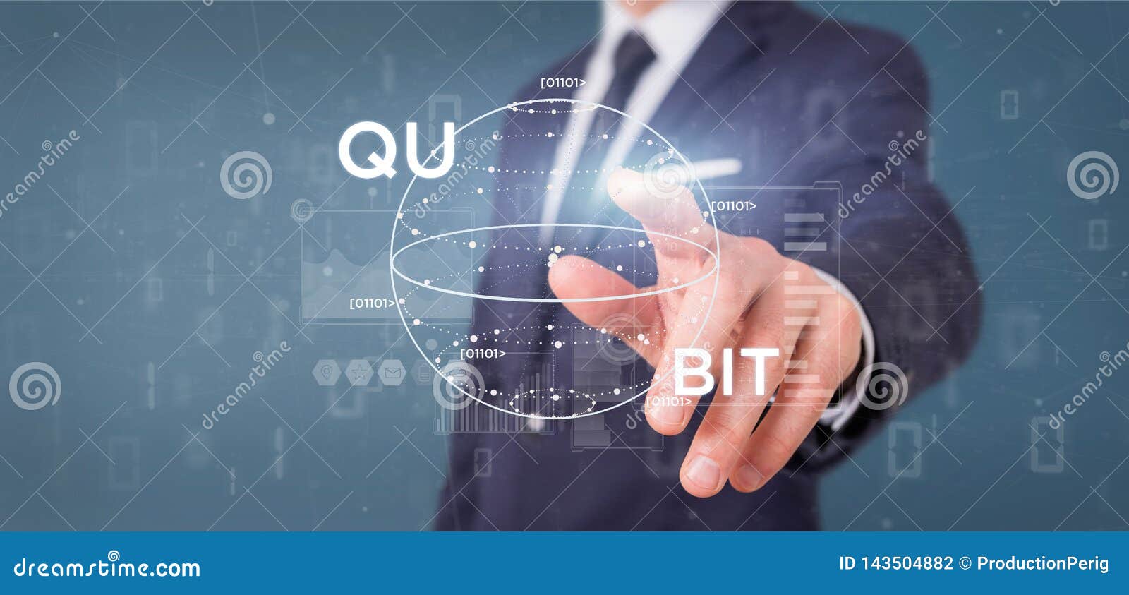 Businessman Holding Quantum Computing Concept with Qubit Icon 3d ...