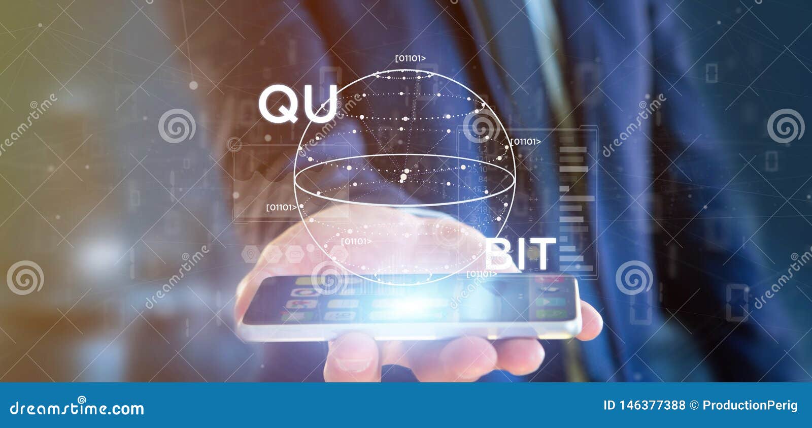 Businessman Holding Quantum Computing Concept with Qubit Icon 3d ...