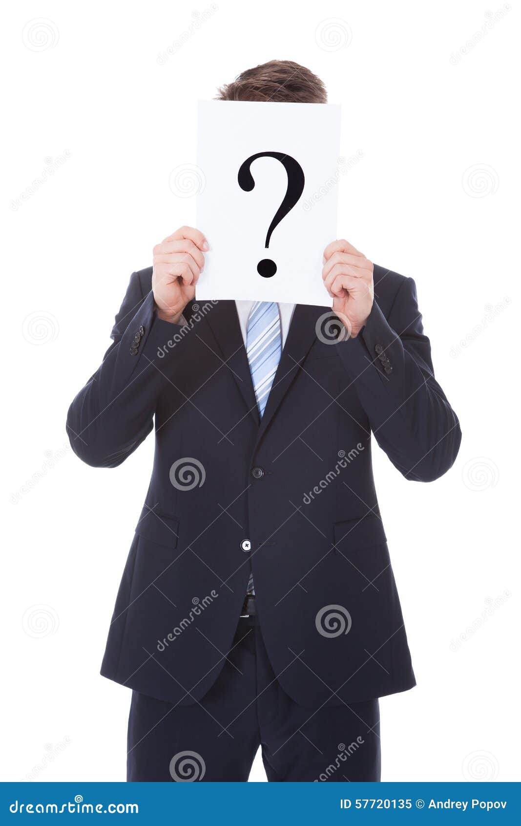 Businessman Holding Question Mark Sign in Front of Face Stock Image ...