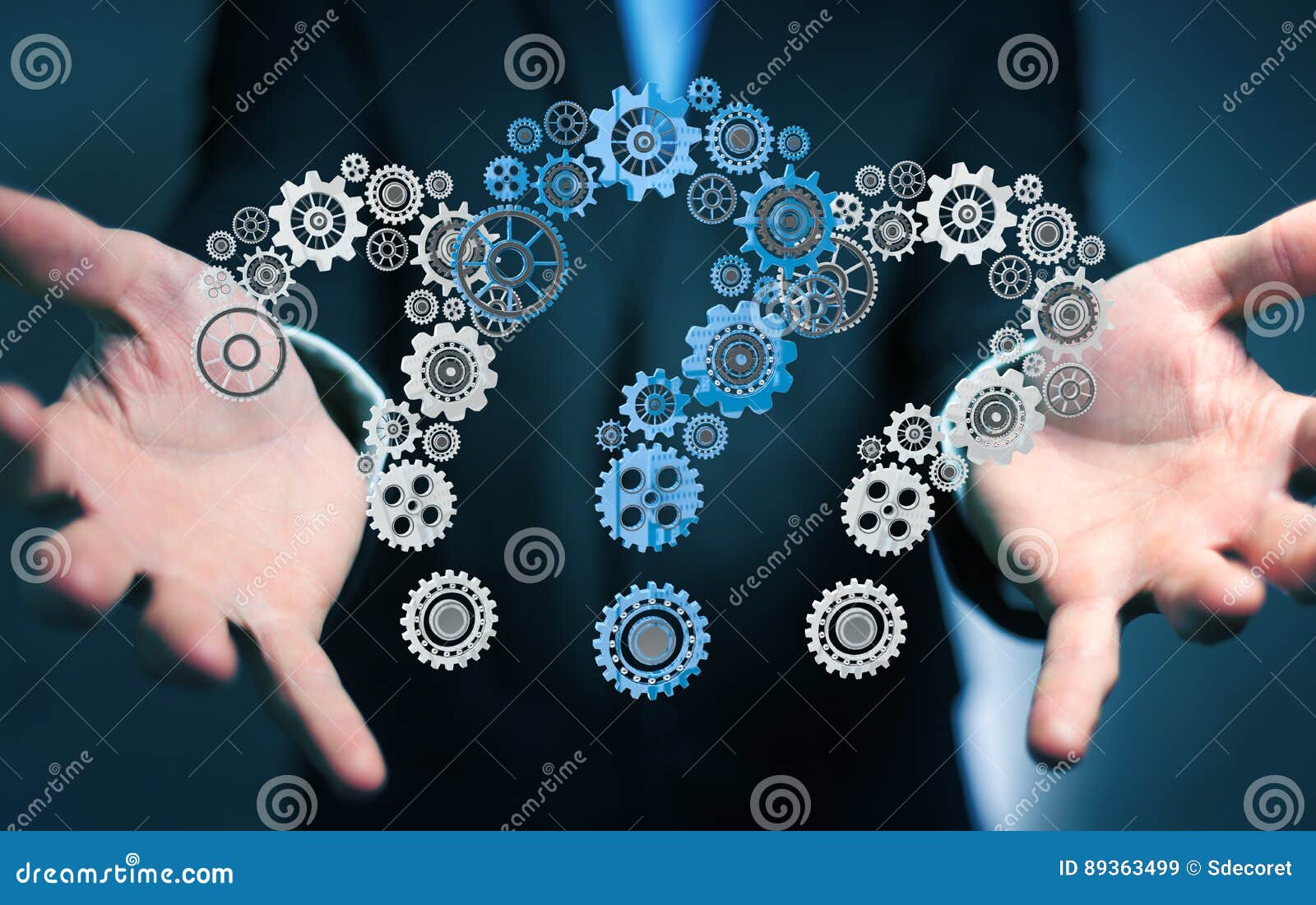 Businessman Holding Question Marks Gear 3D Rendering Stock Illustration ...