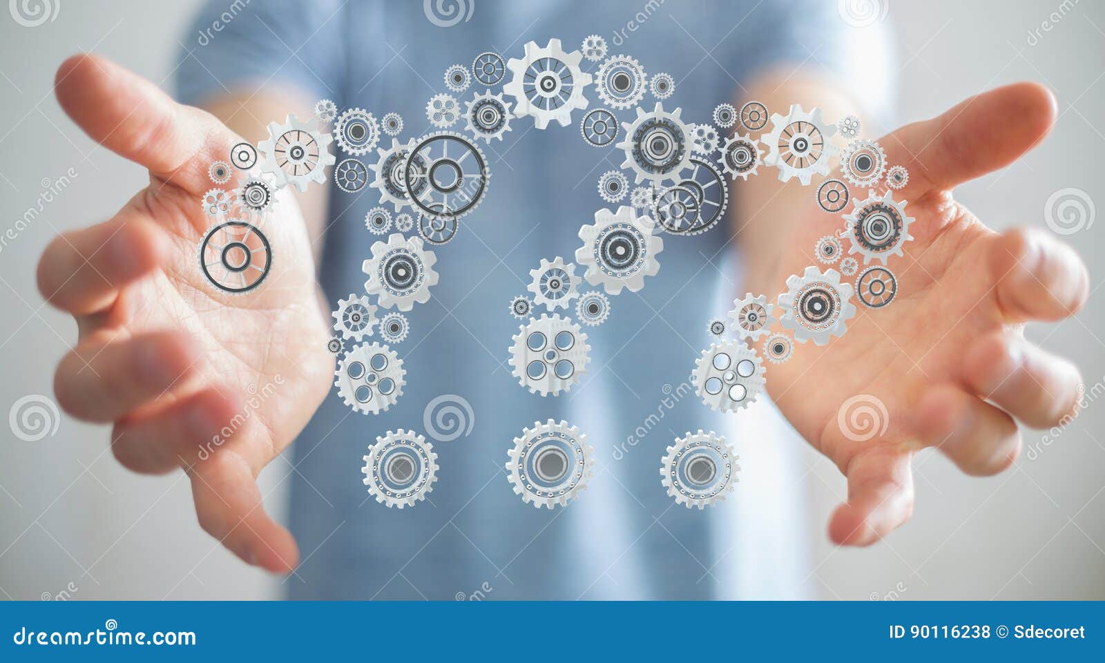 Businessman Holding Question Marks Gear 3D Rendering Stock Illustration ...