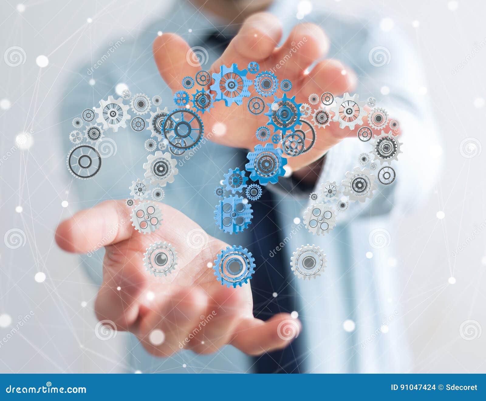 Businessman Holding Question Marks Gear 3D Rendering Stock Illustration ...