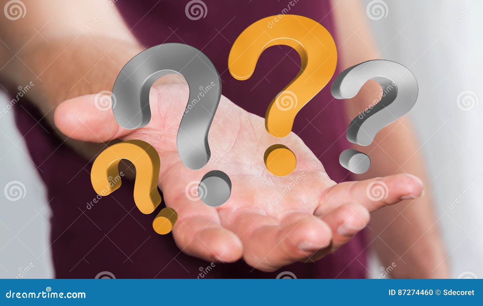 Businessman Holding Question Marks in His Hand 3D Rendering Stock ...