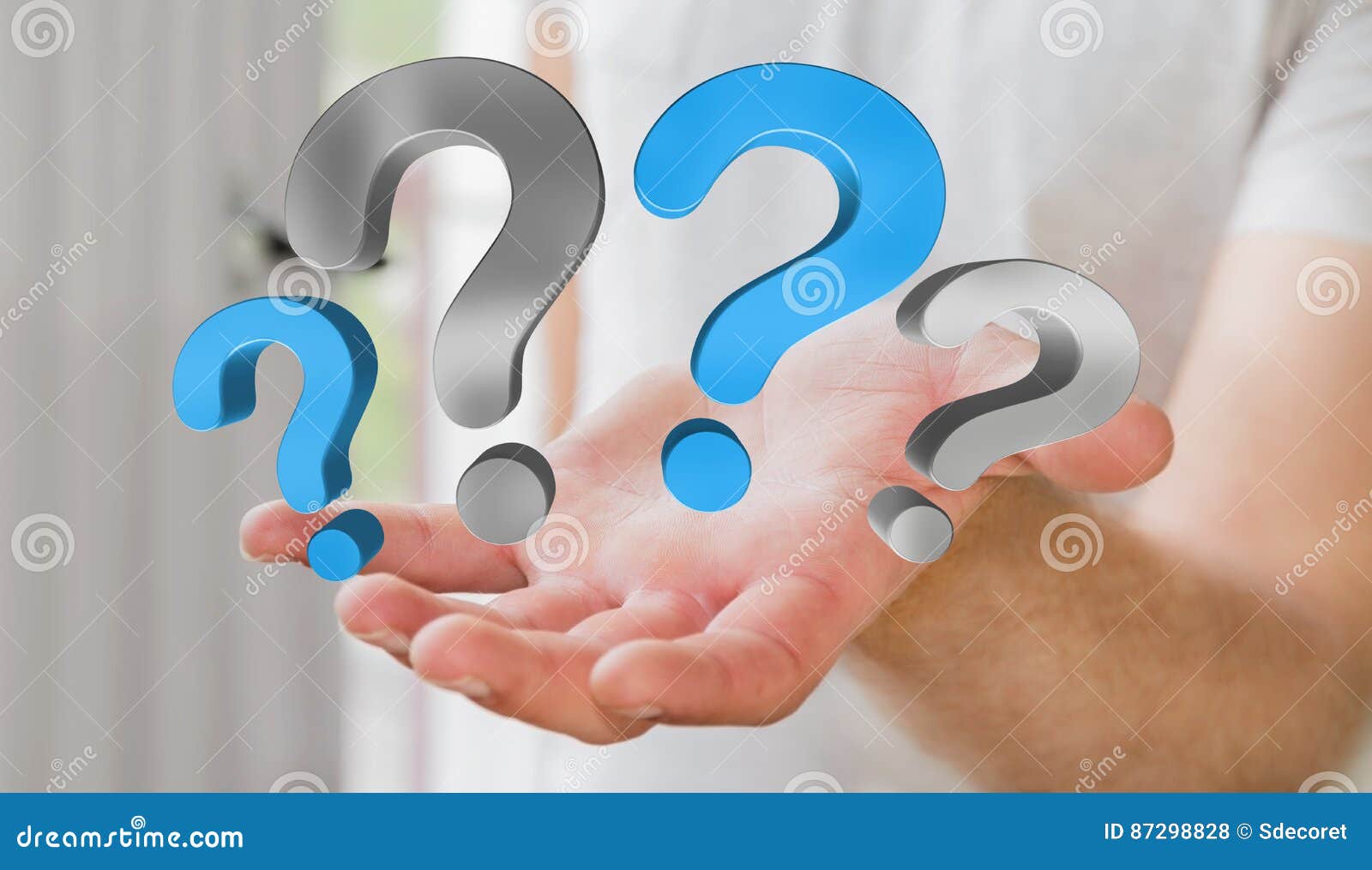 Businessman Holding Question Marks in His Hand 3D Rendering Stock ...
