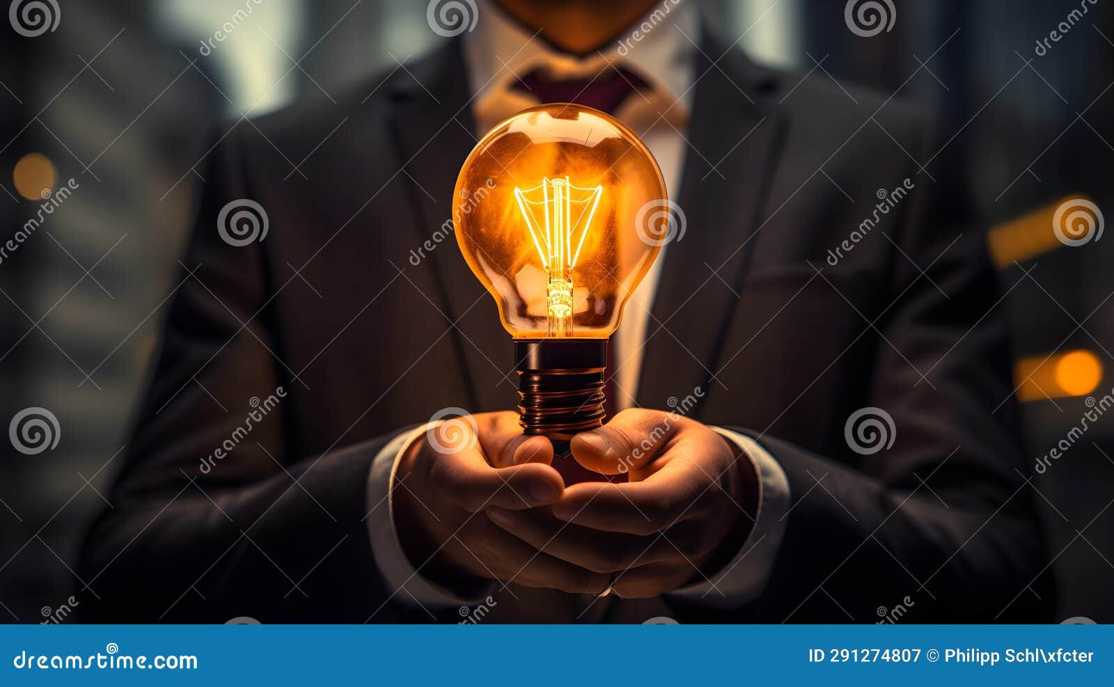 Businessman Holding Radiant Light Bulb Symbolizing Innovation and ...