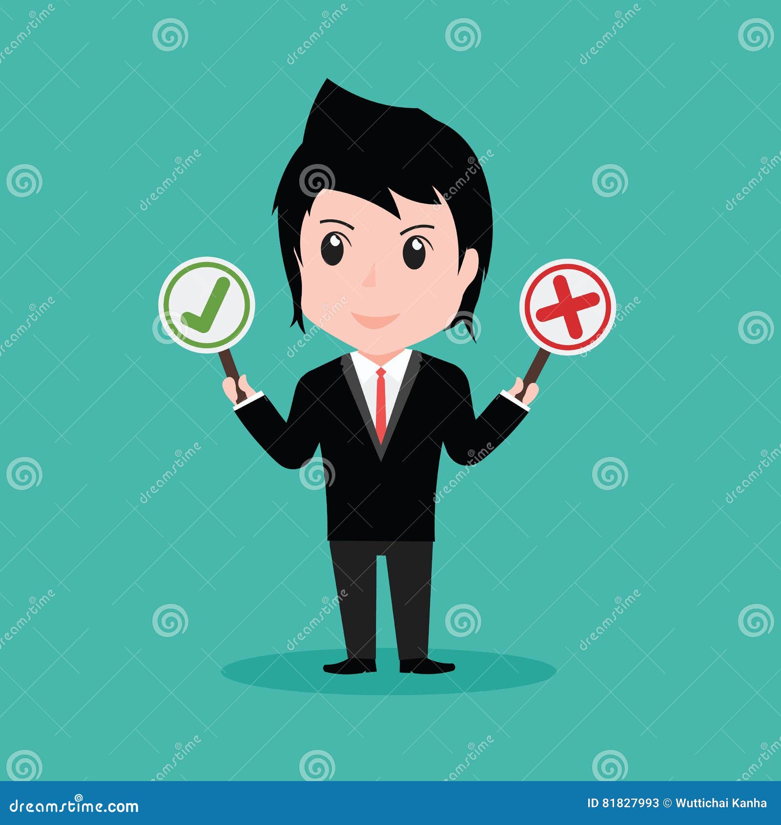 Businessman Holding Right and Wrong Signs, Cartoon Stock Vector ...