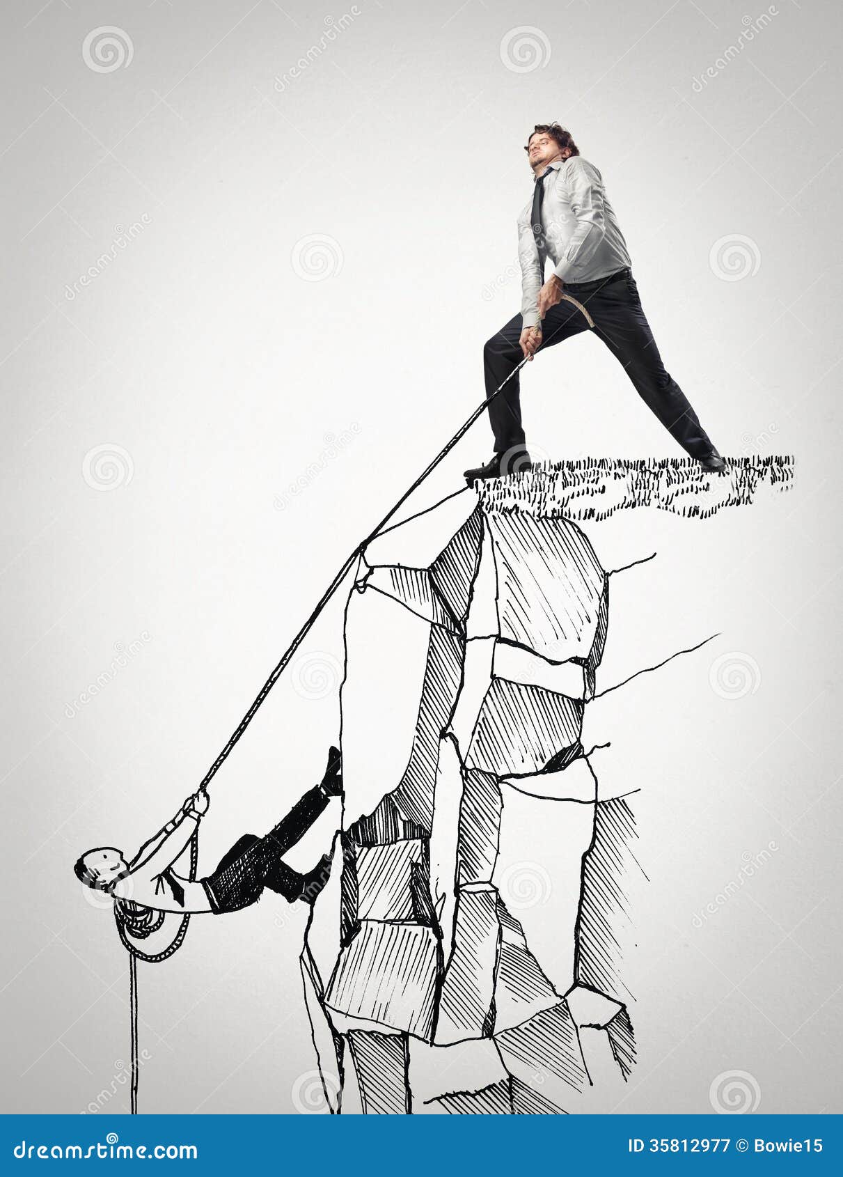 Businessman holding a rope stock illustration. Illustration of rock ...