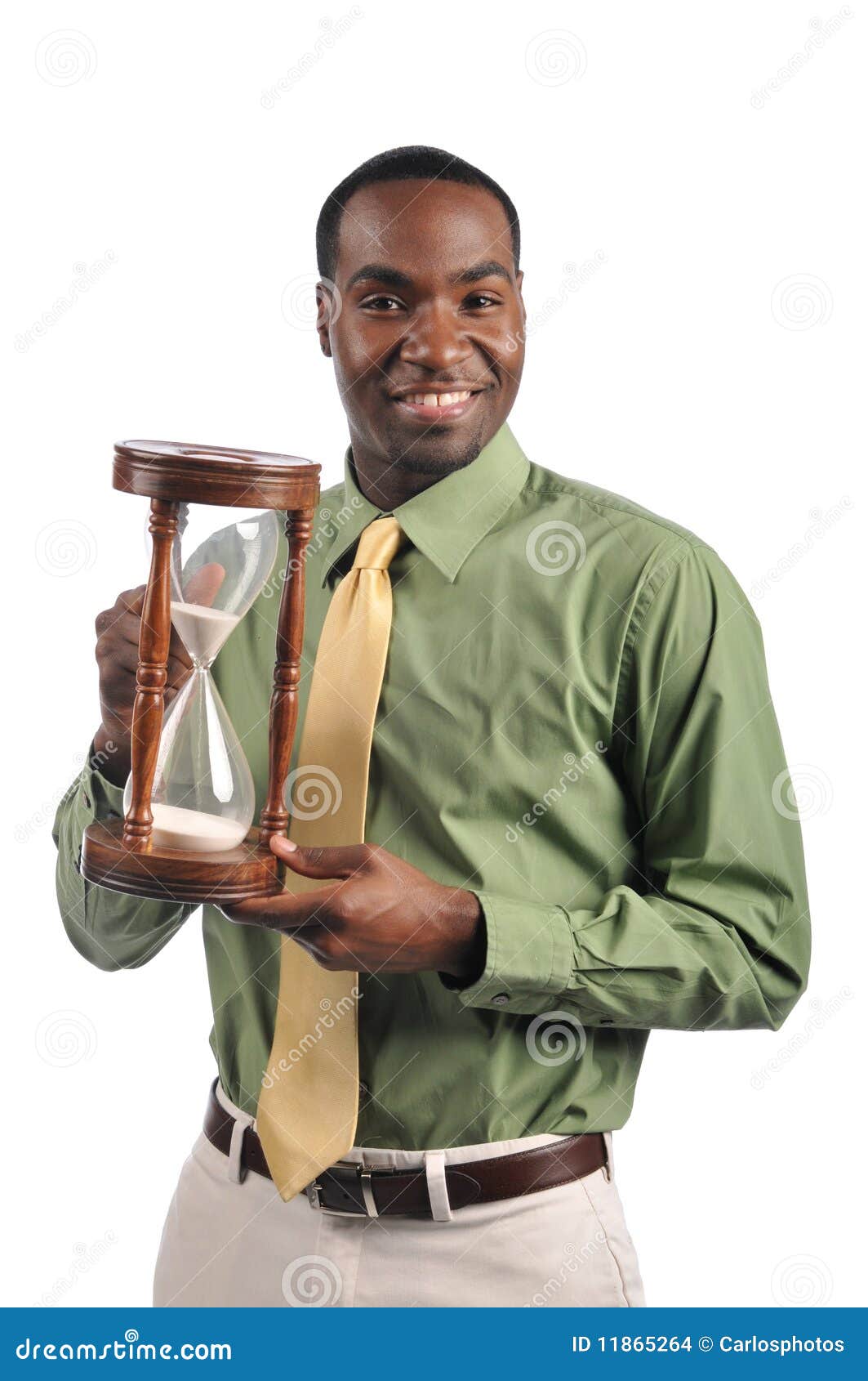 Businessman Holding a Sand Timer Stock Photo - Image of investor, smile ...