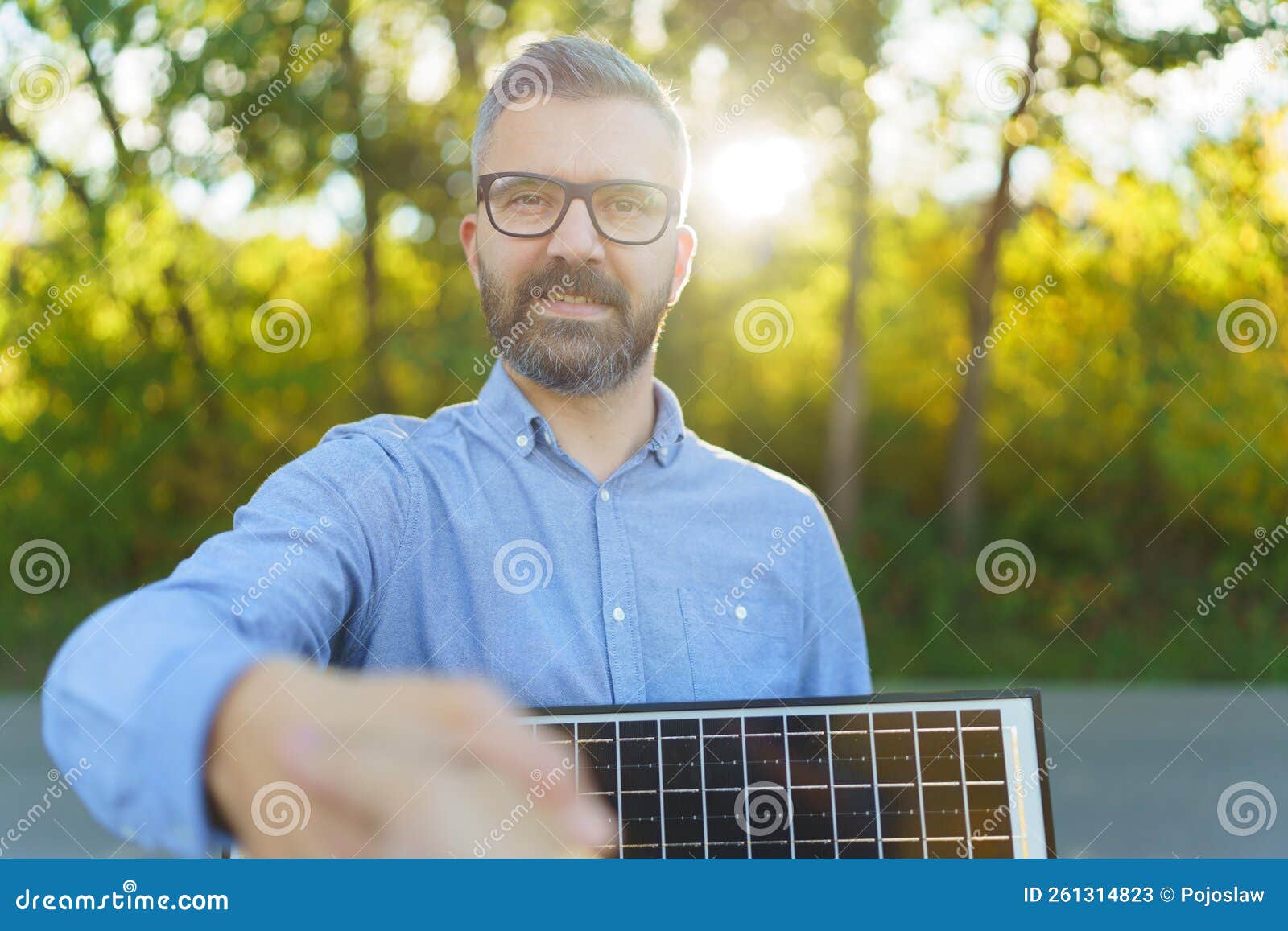 Businessman Holding Selling Solar Panel,shaking Hand with Customer ...