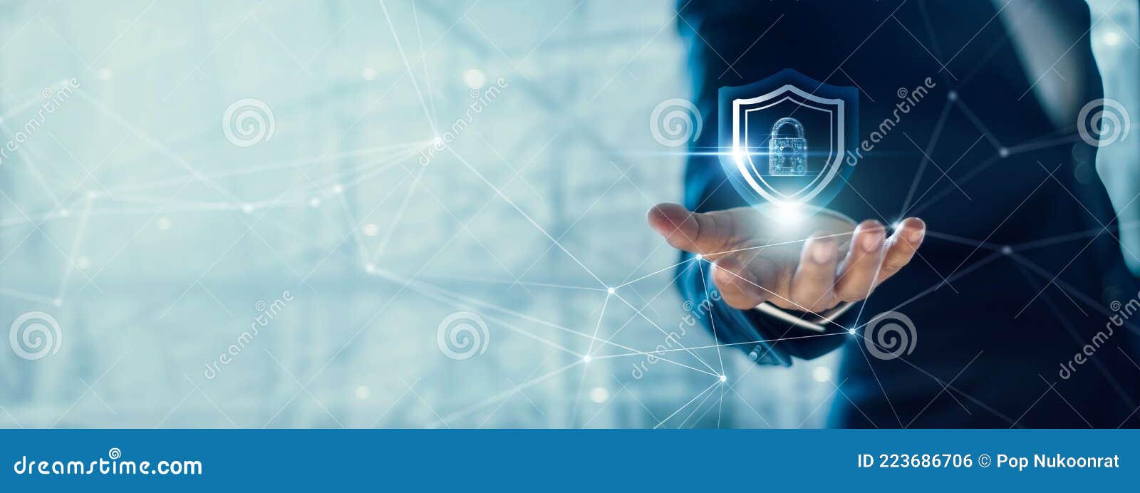 Businessman Holding Shield with Padlock in Hand on Global Networking ...