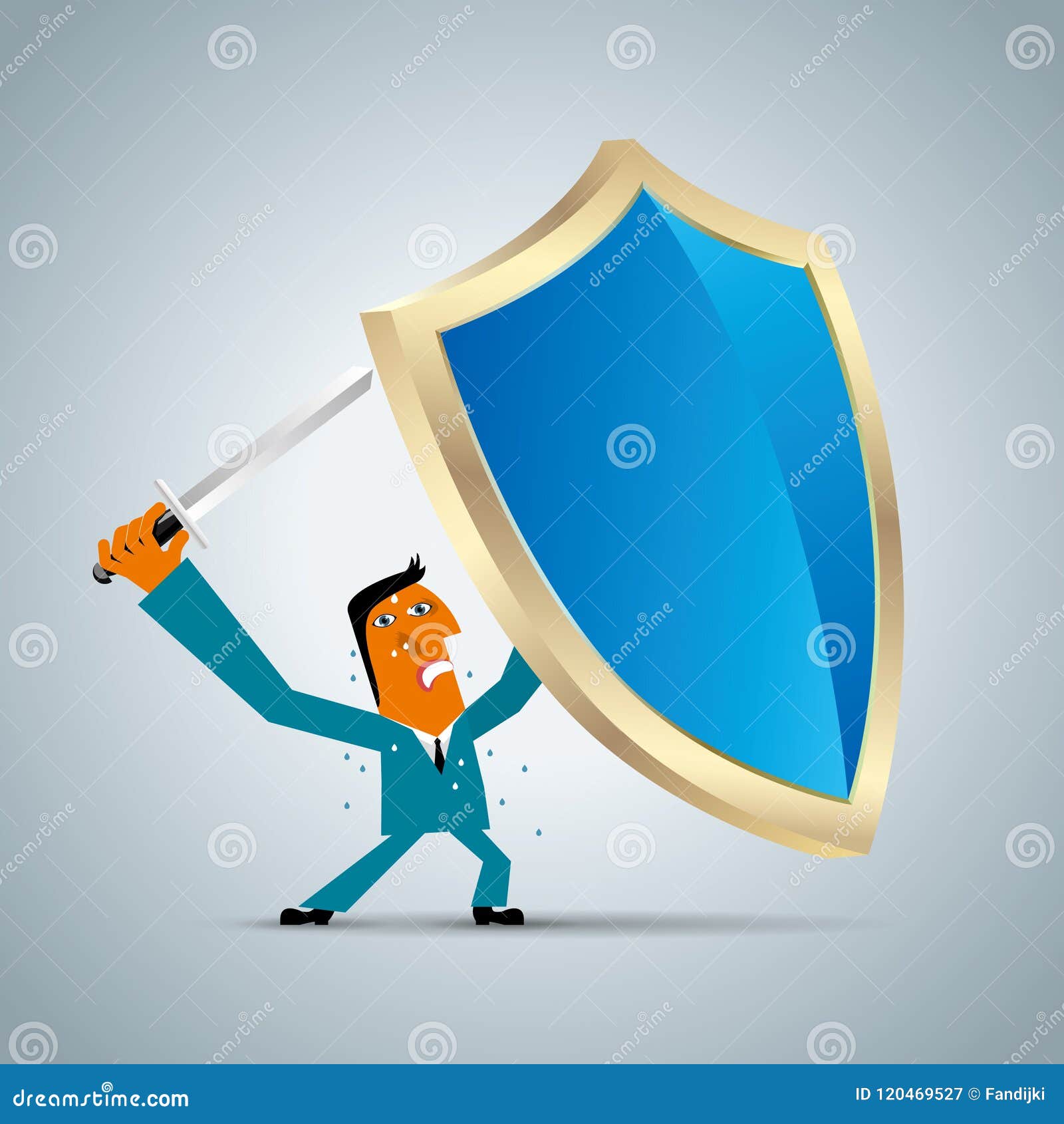 Businessman Holding a Shield and a Sword Stock Vector - Illustration of ...