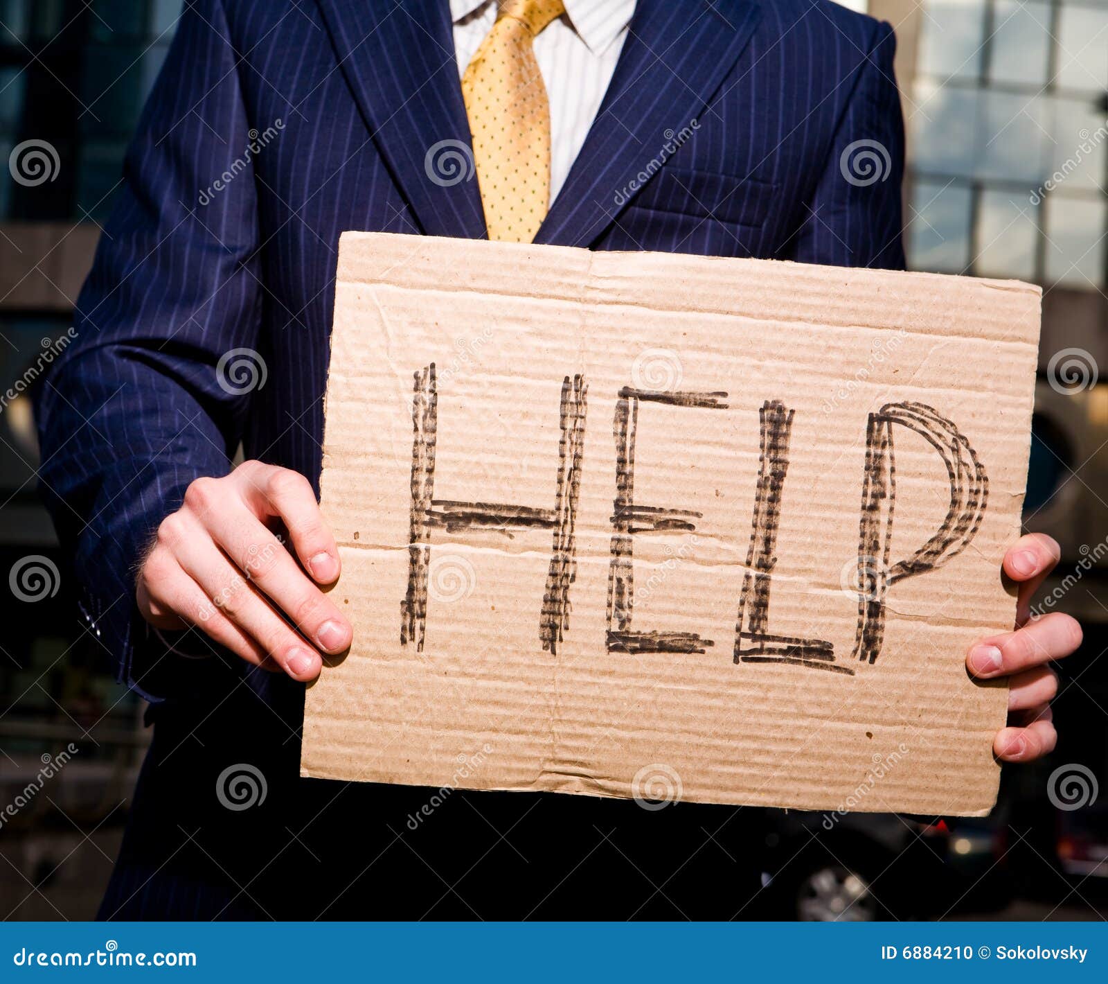 Businessman Holding Sign Help Outdoors Stock Photo - Image of display ...