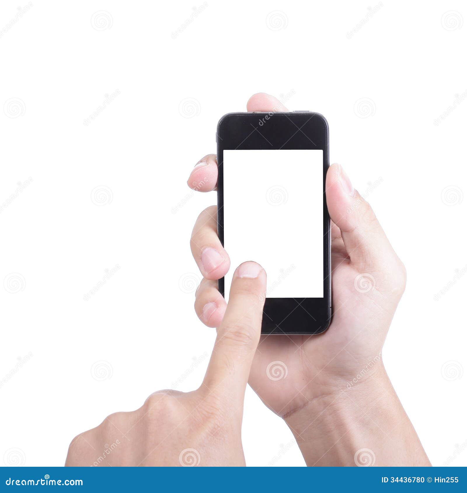 Businessman Holding Smart Phone and Use Finger Touch Stock Photo ...