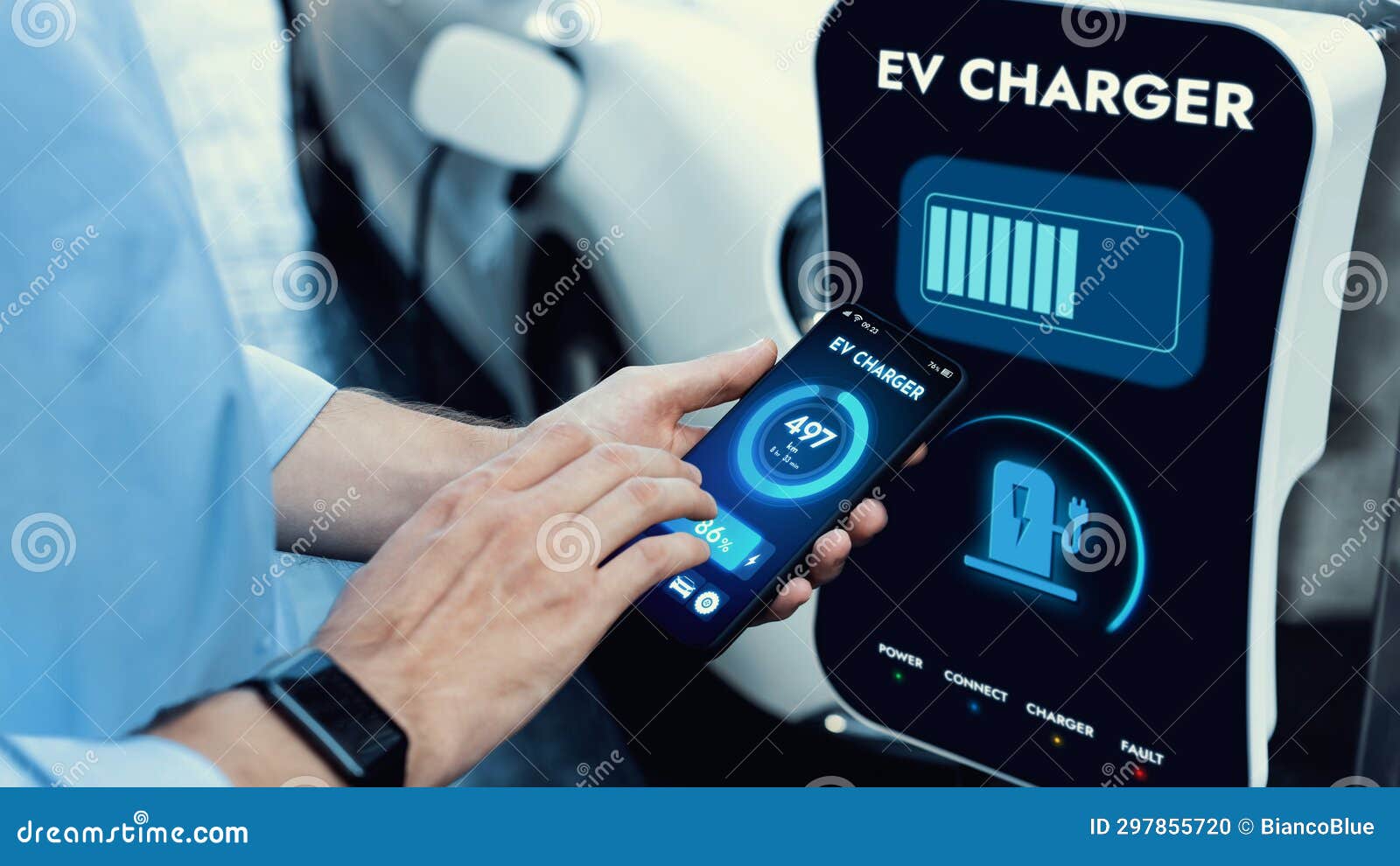 Smartphone Display Battery Status Interface by Smart EV App. Peruse ...