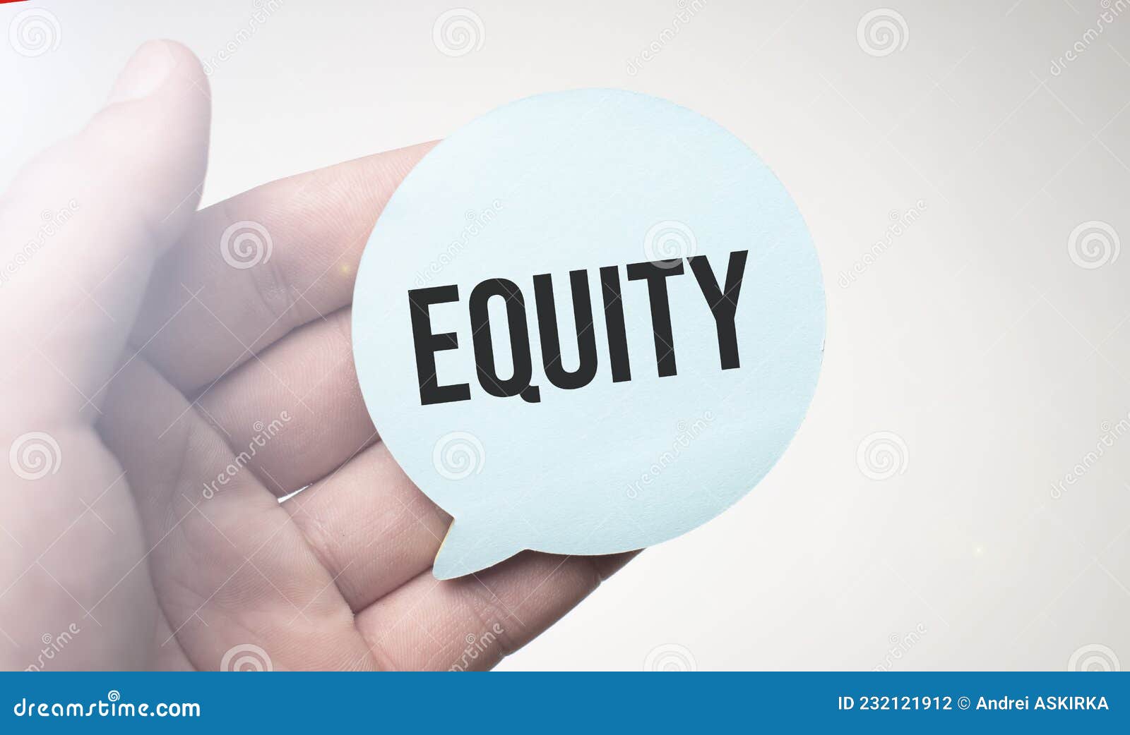 Businessman Holding Speech Buble Paper with a Message EQUITY Stock ...