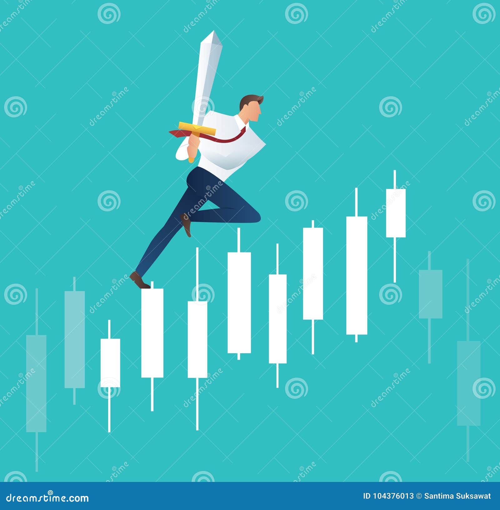Businessman Holding Sword on Candlestick Graph , Concept of Stock ...