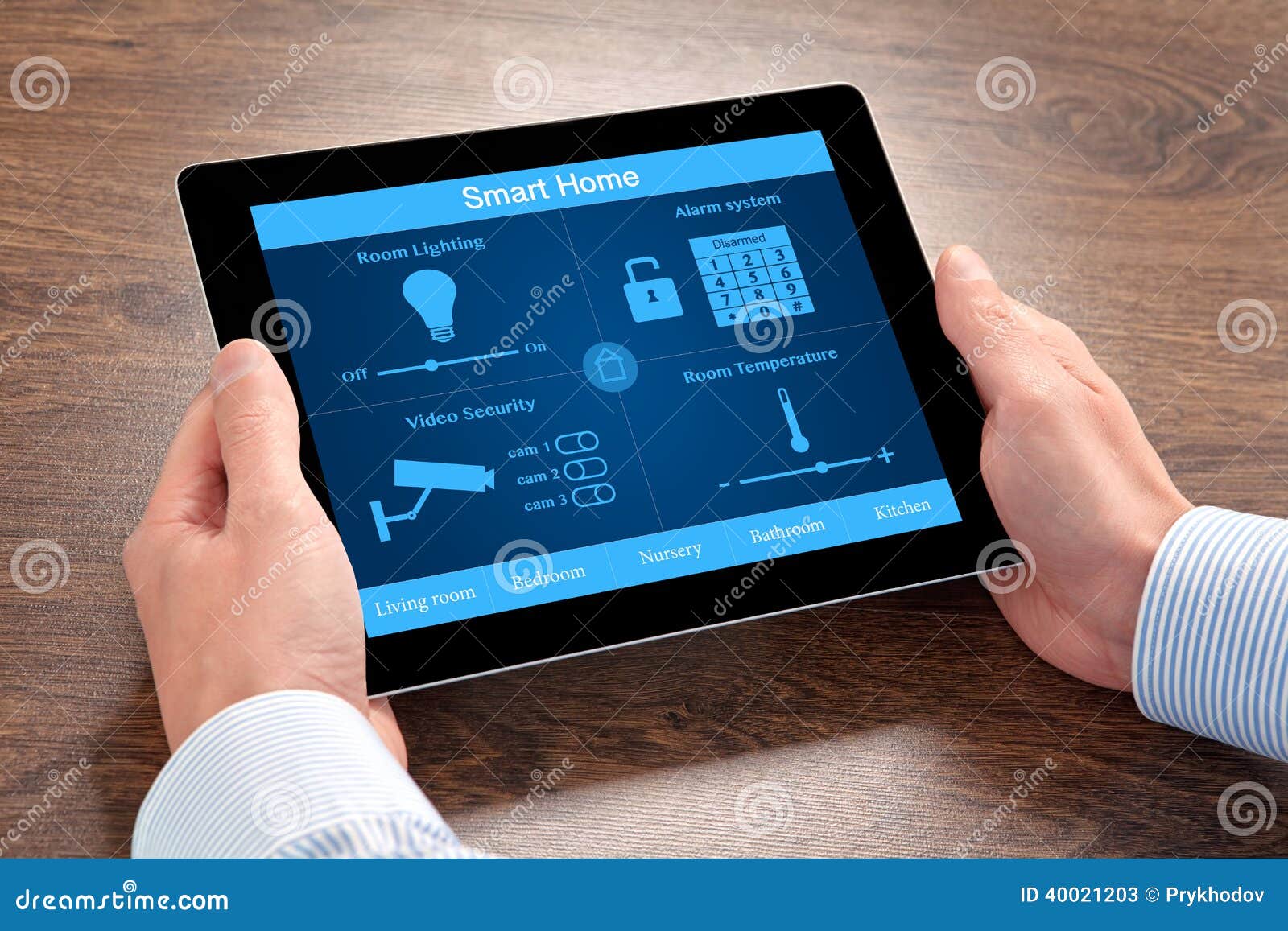 Businessman Holding a Tablet Computer with System Smart House Stock ...