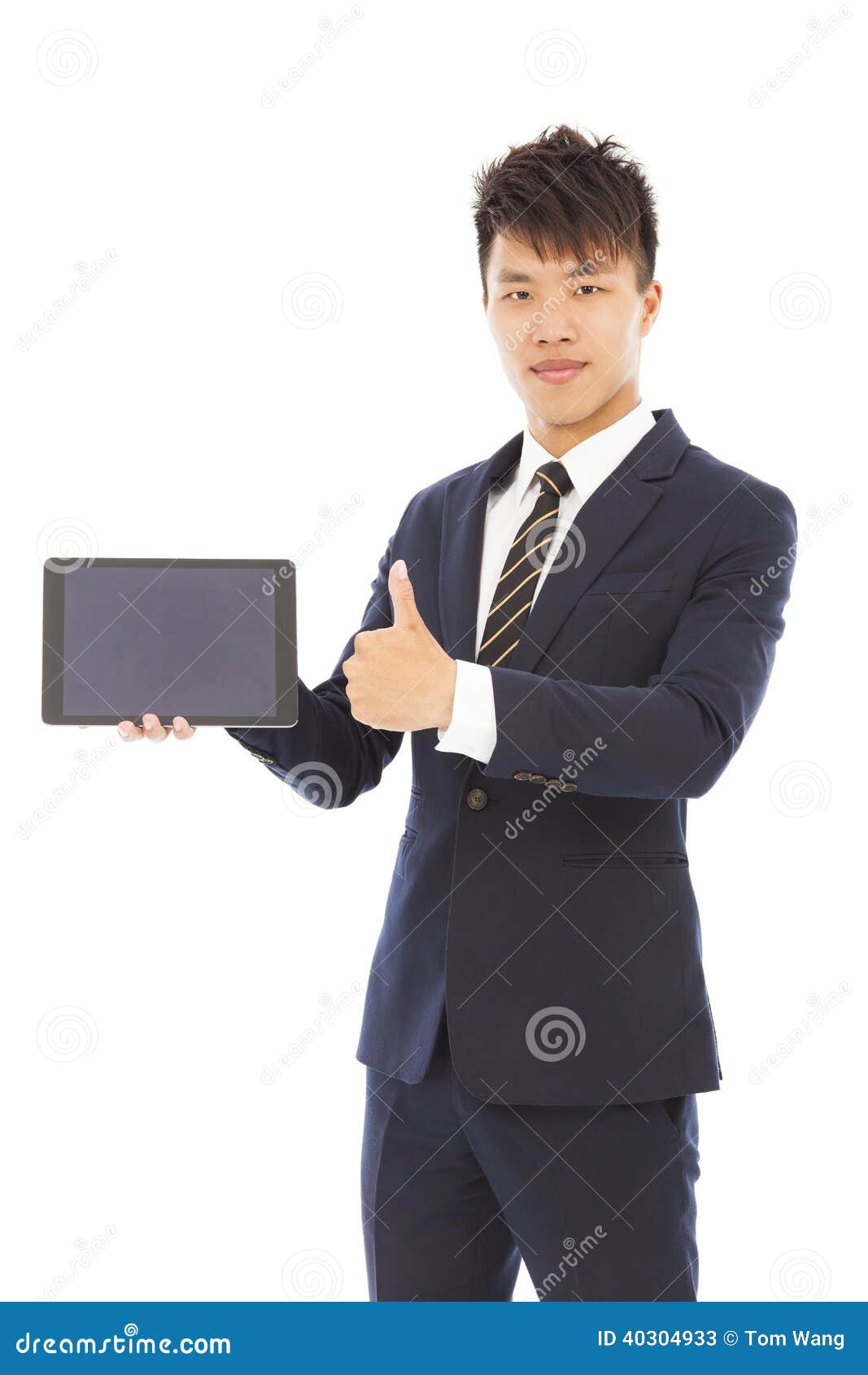 Businessman Holding A Tablet Or Ipad And Thumb Up Stock Image Image