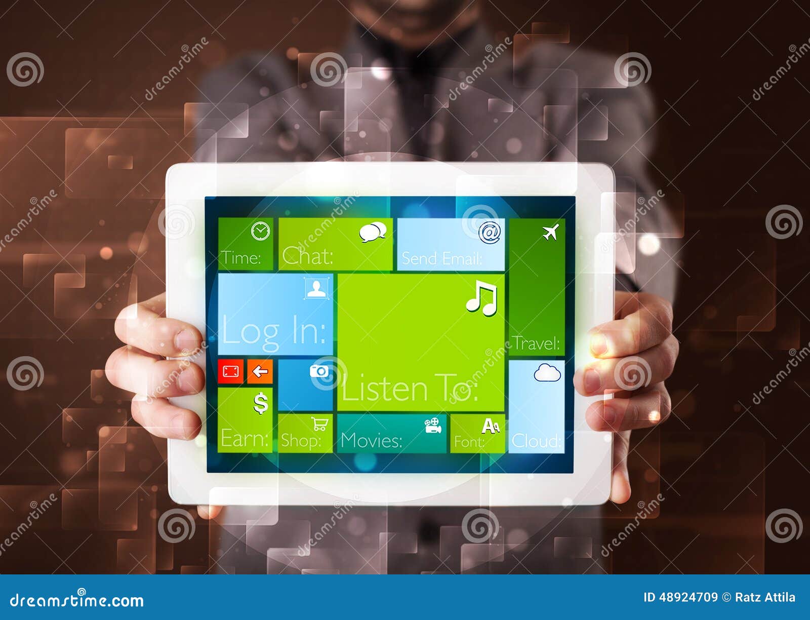 Businessman Holding a Tablet with Modern Software Operational System ...