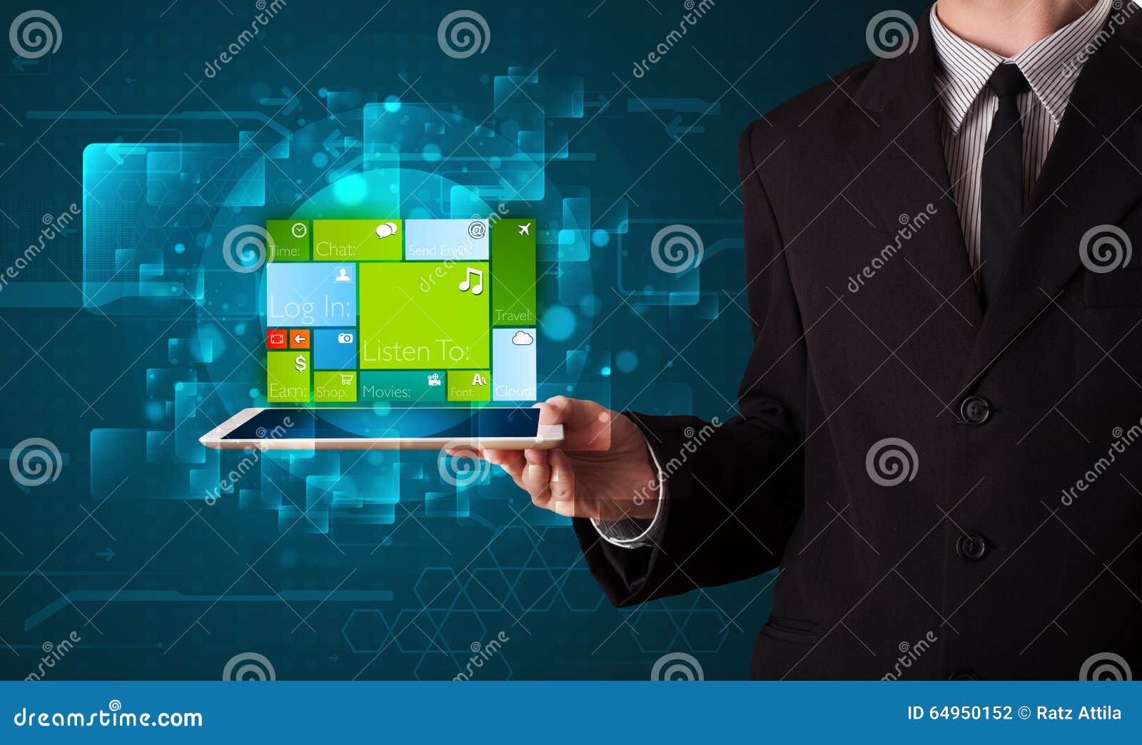 Businessman Holding a Tablet with Modern Software Operational System ...