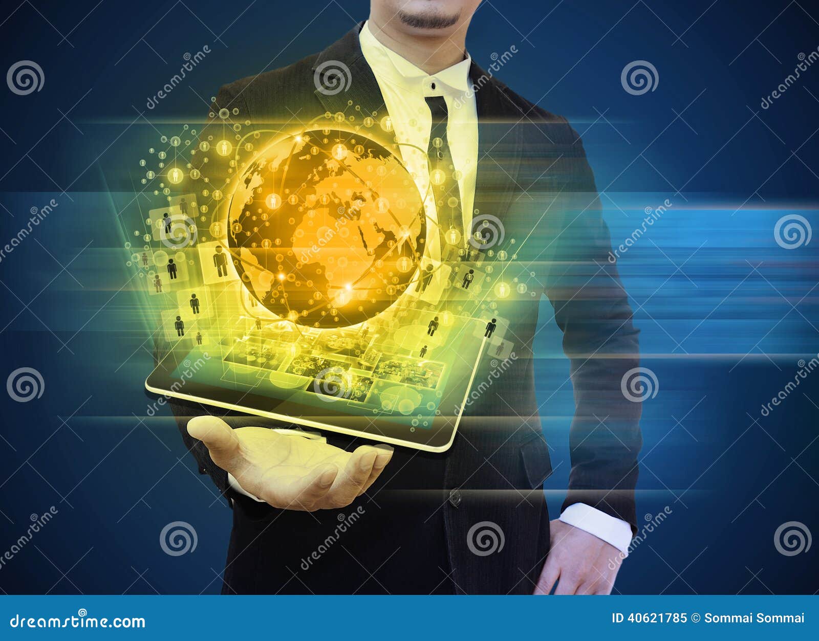 Businessman Holding Tablet Technology Stock Image - Image of global, infographics: 40621785