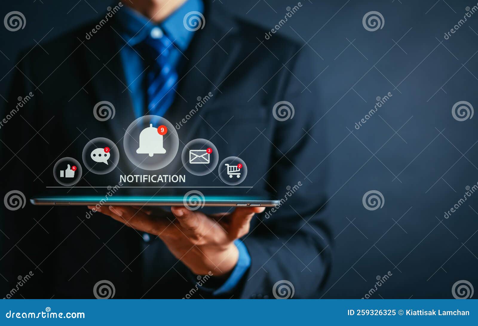 Businessman Holding Tablet with Virtual Bell Ringing for Application ...