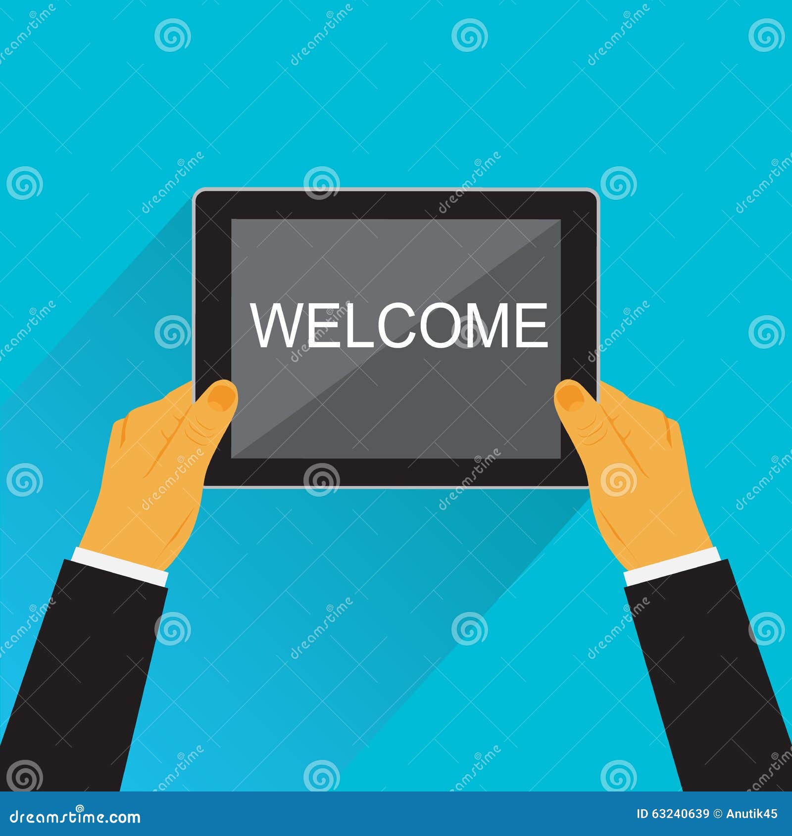 Businessman Holding Tablet with Welcome Text, Stock Vector ...