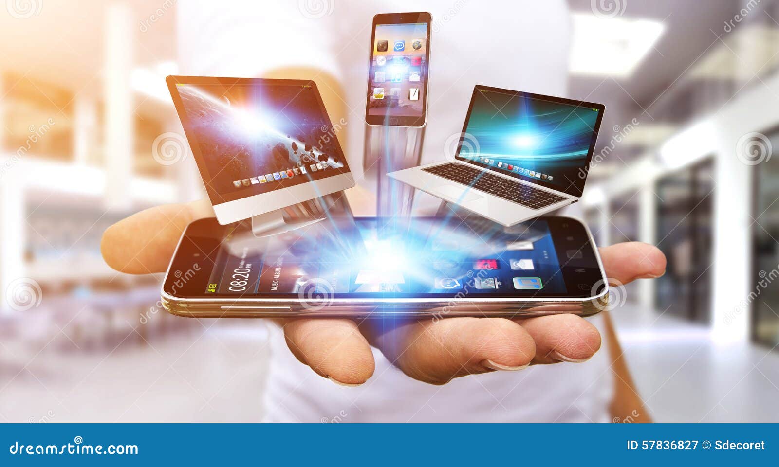 Businessman Holding Tech Device in His Hand Stock Illustration ...