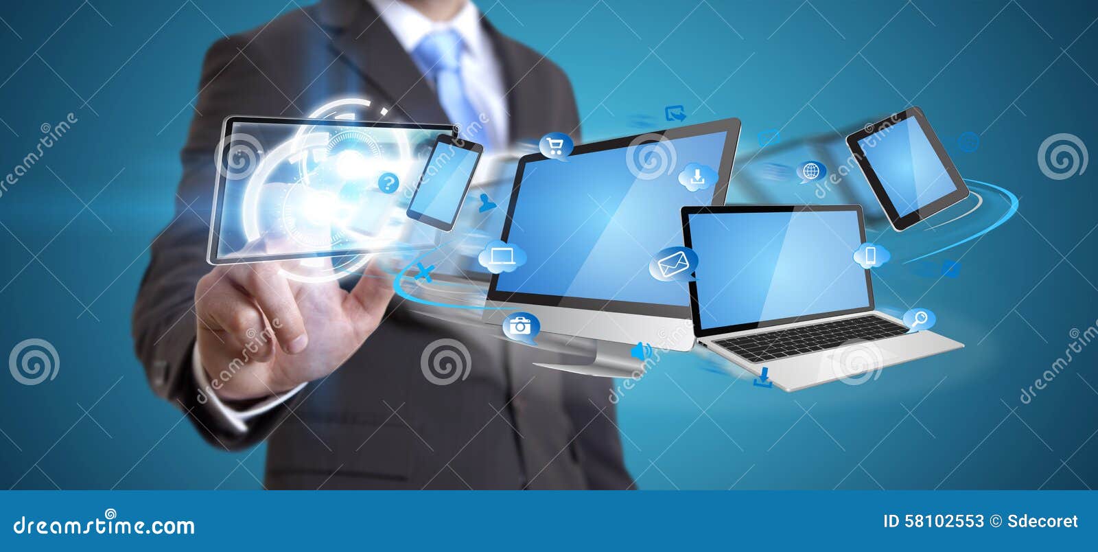 Businessman Holding Tech Device in His Hand Stock Illustration ...