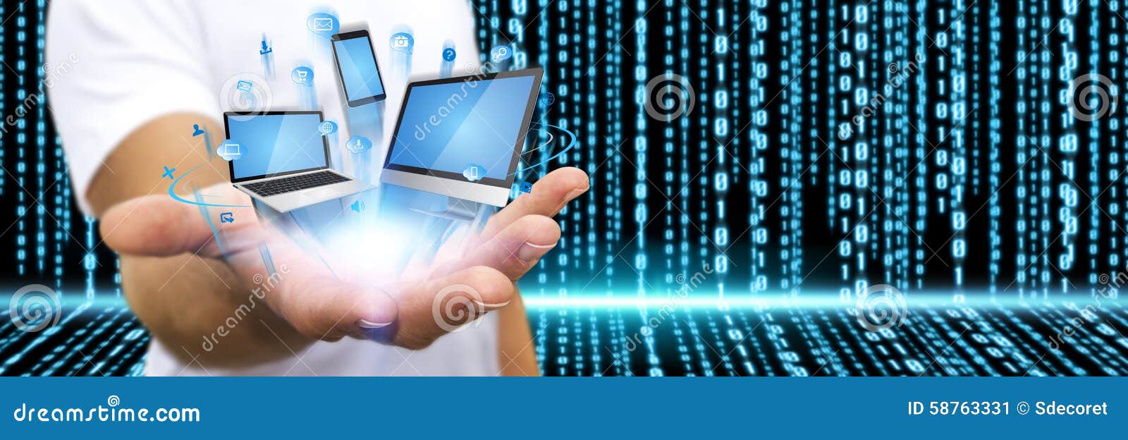 Businessman Holding Tech Device in His Hand Stock Illustration ...