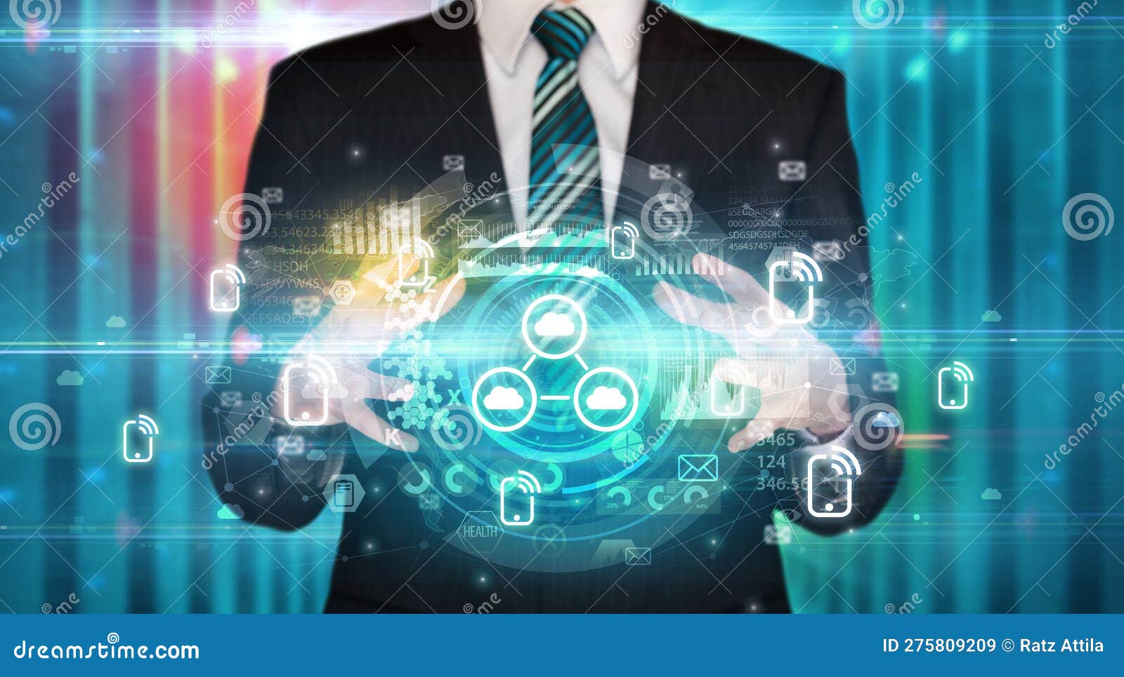 Businessman Holding Technology Icon Concept Stock Image - Image of ...