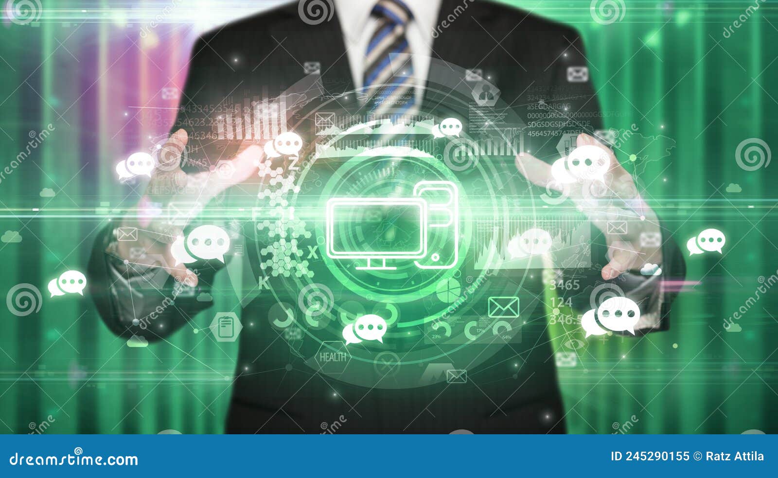 Businessman Holding Technology Icon Concept Stock Image - Image of ...