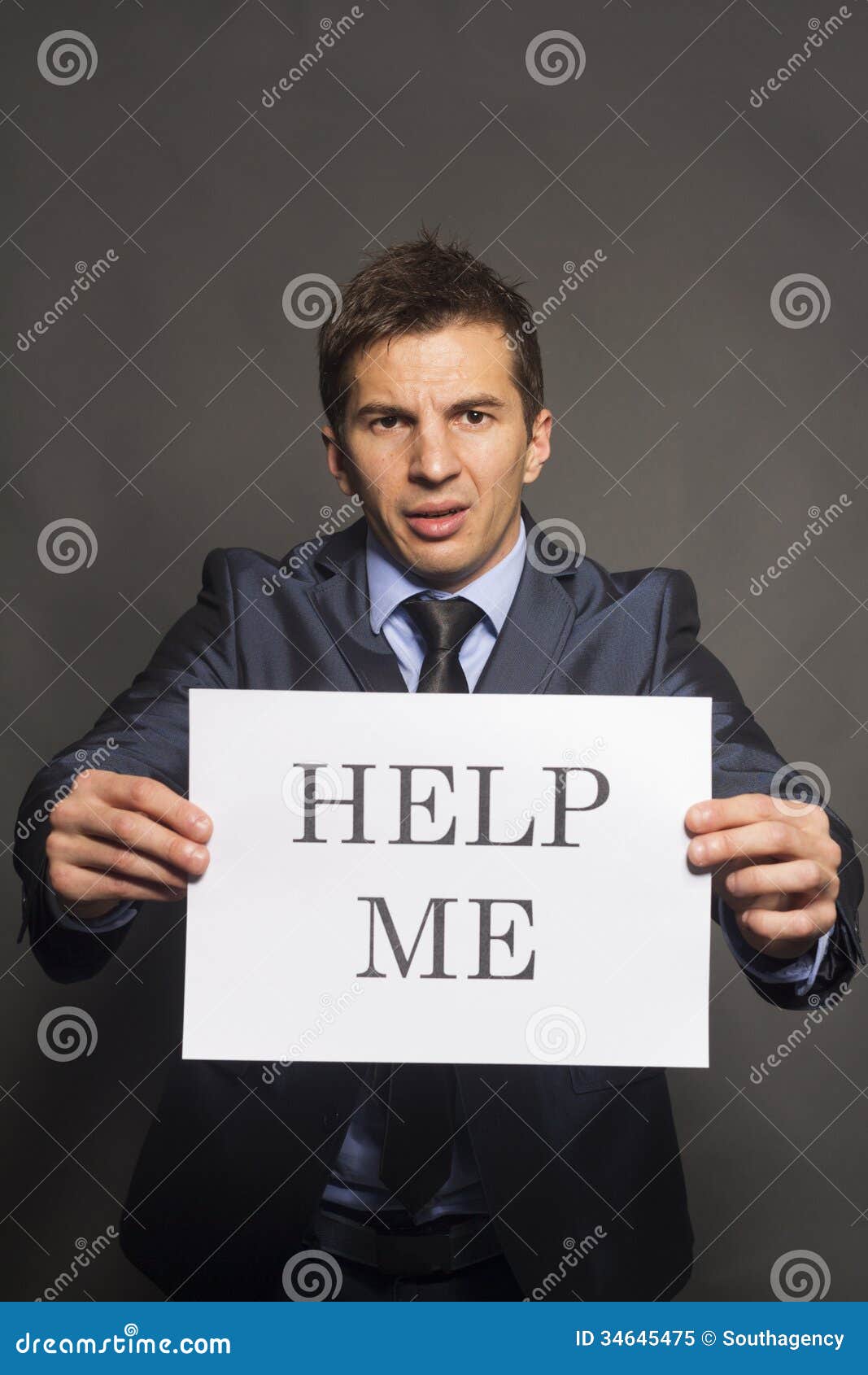 Businessman Holding the Text Help Stock Image - Image of cardboard ...