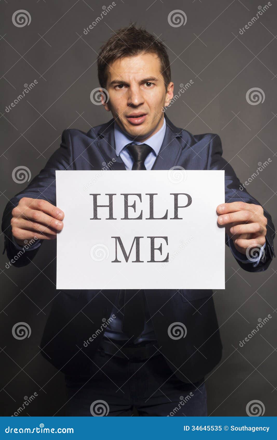 Businessman Holding the Text Help Stock Image - Image of help, loss ...