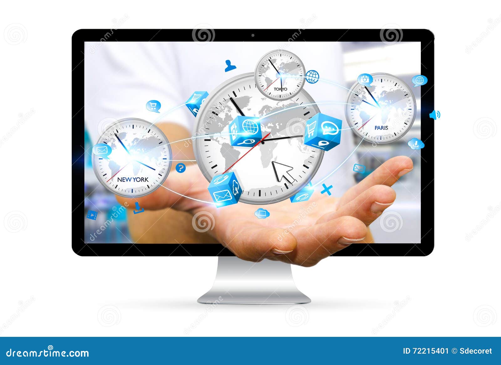 Businessman Holding Time of the World in His Hand Stock Illustration ...