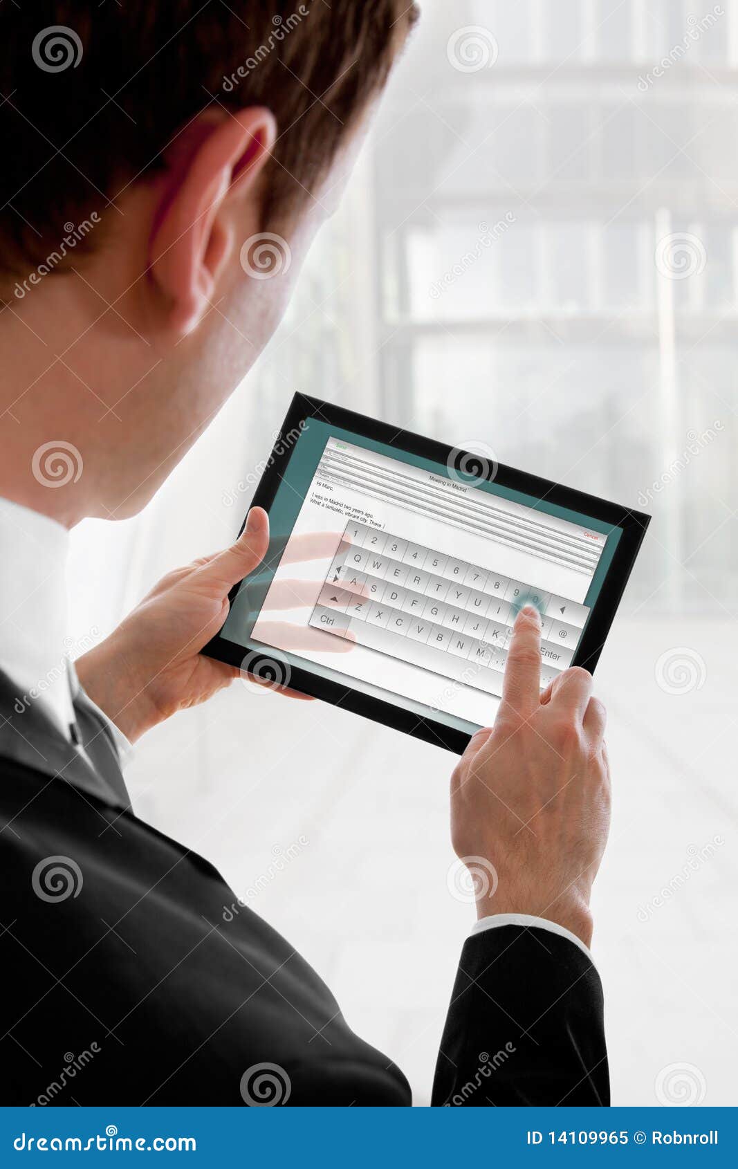 Businessman Holding a Touchpad Pc, Writing E-mail Stock Image - Image ...