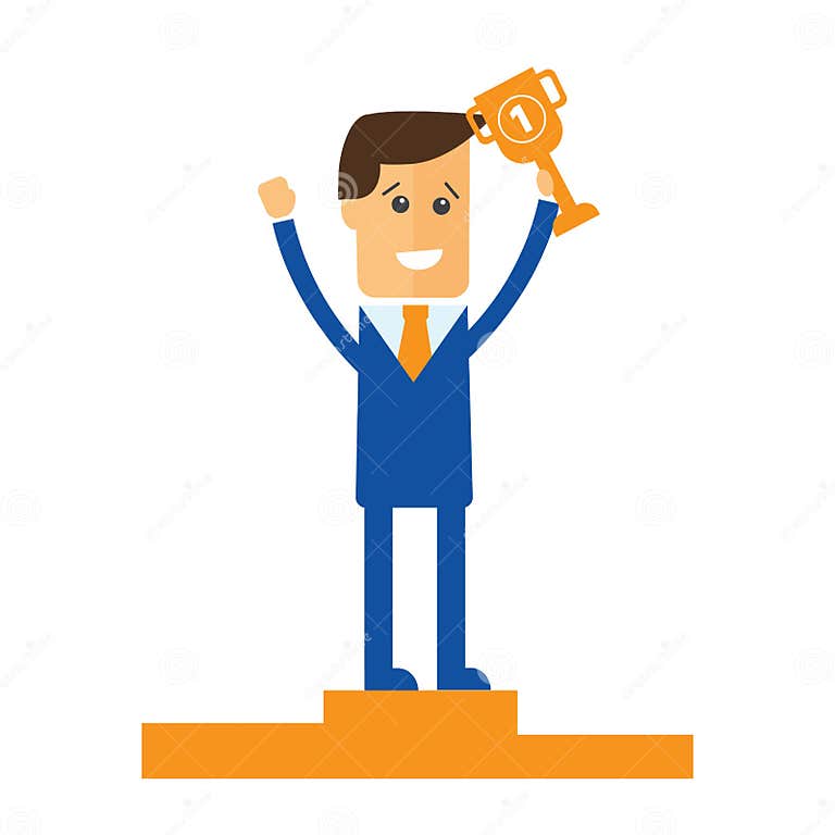 Businessman Holding Trophy And Smiling Stock Illustration