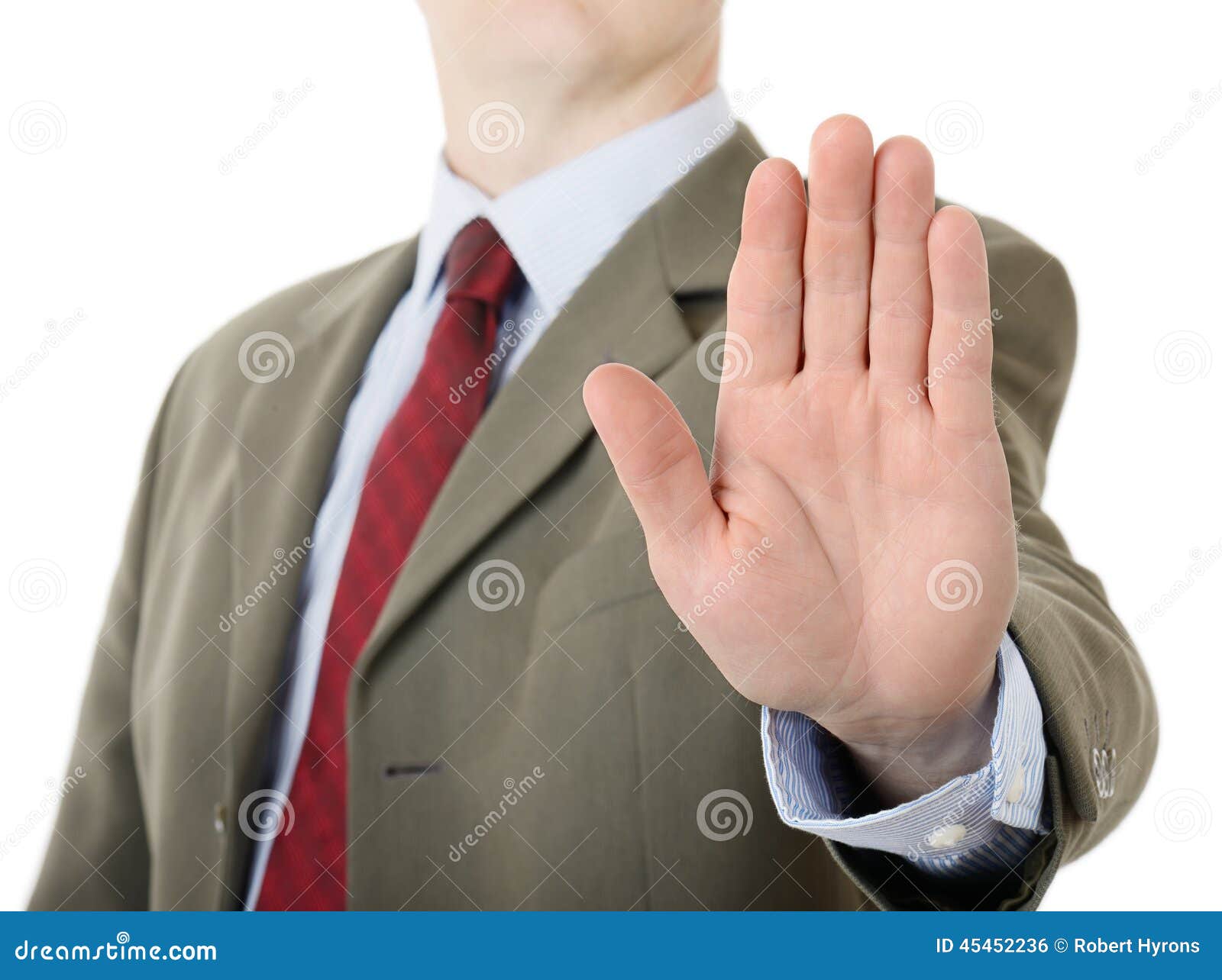 Businessman Holding Up Stop Palm Hand Gesture Stock Photo - Image of ...