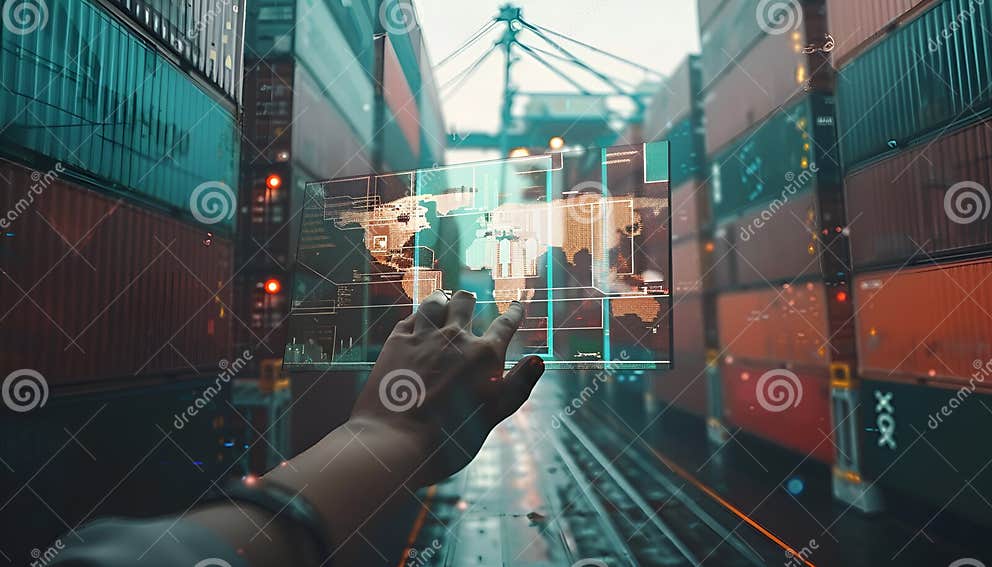 Businessman Holding Virtual Interface Panel of Global Logistics Network ...