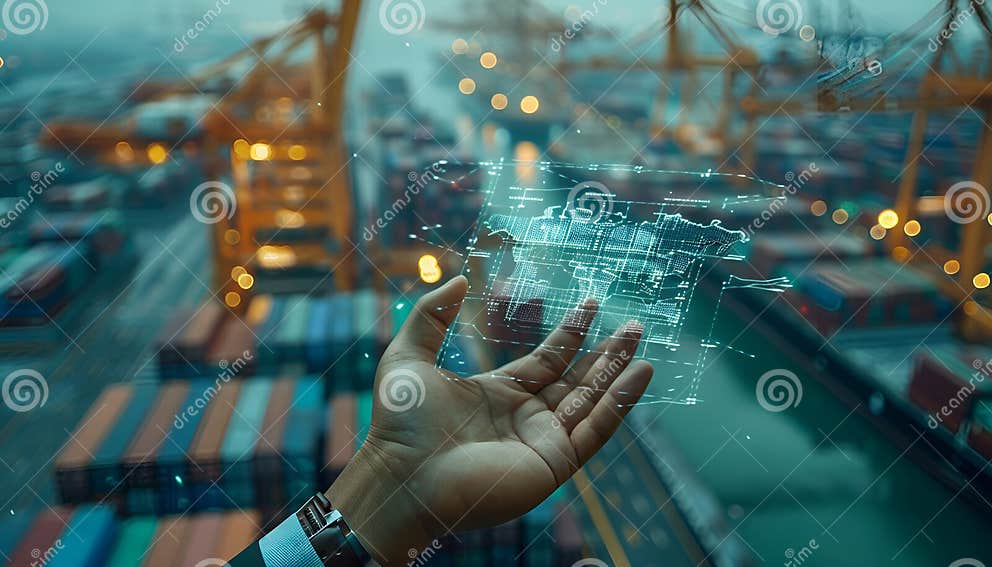 Businessman Holding Virtual Interface Panel of Global Logistics Network ...