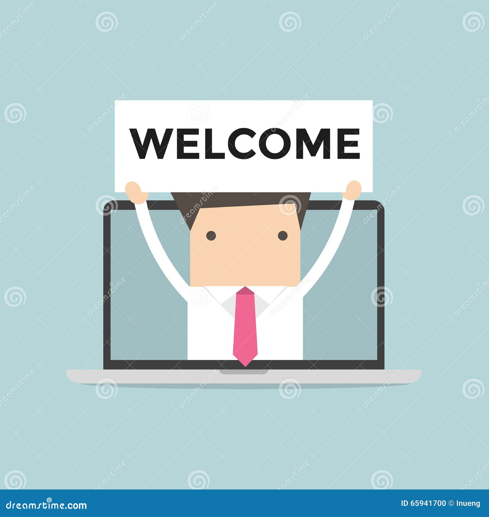 Businessman Holding Welcome Sign in Computer Notebook Stock Vector ...